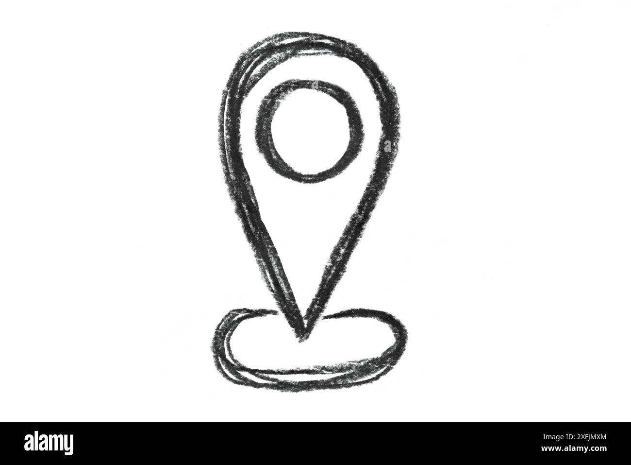 A geolocation pin drawn in black pencil on a white background Stock ...