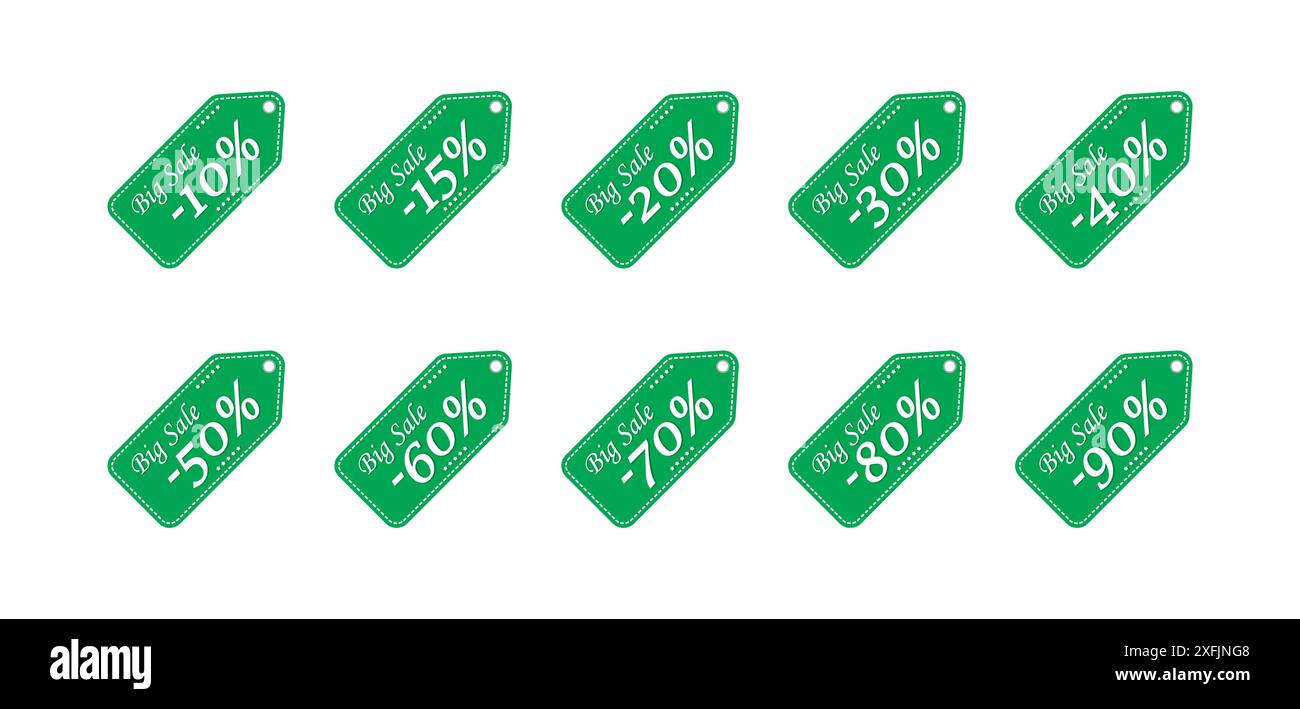 Big Sale label icon set. Green price tag label collection with ... Big Sale label icon set. Green price tag label collection with ...