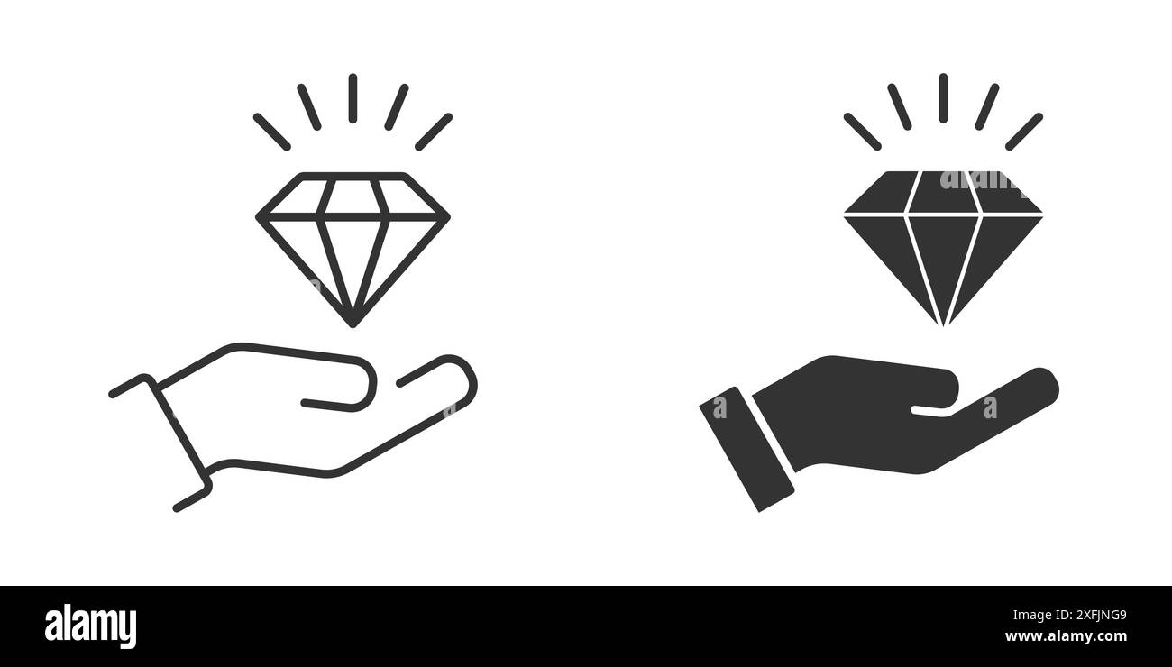 Diamond on a hand icon. Brilliant symbol. Flat vector illustration ...