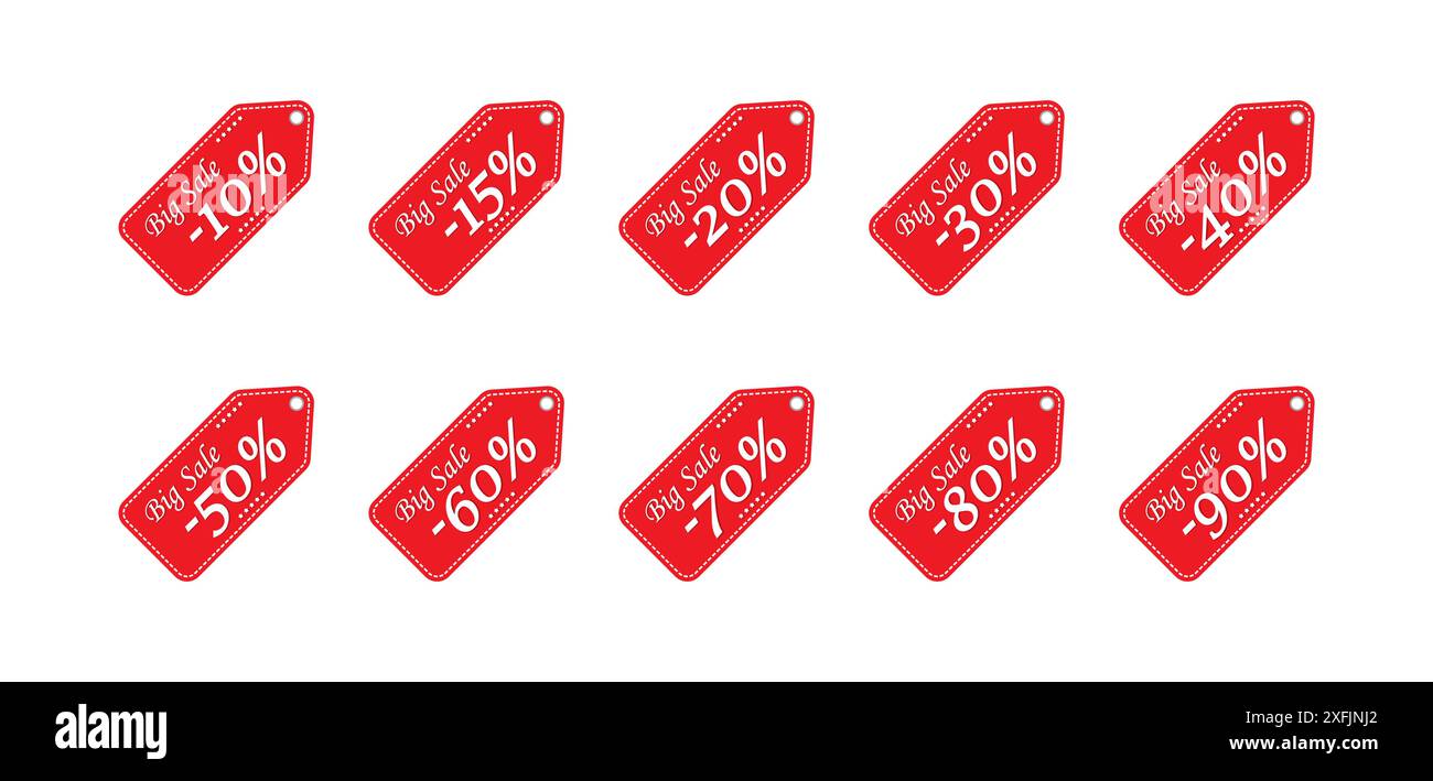 Sale label icon set. Red price tag label collection with percentage for ...