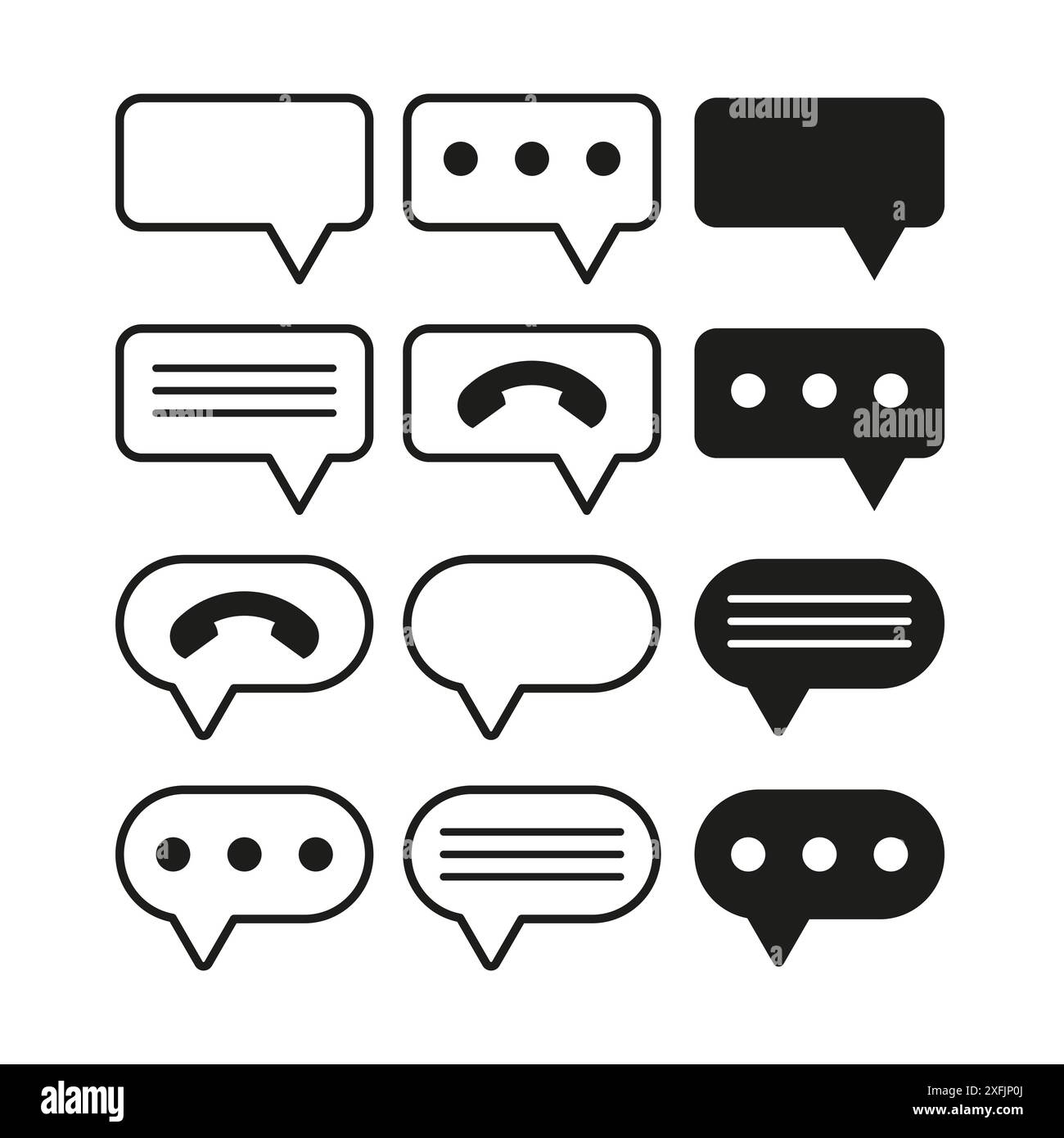 Speech bubbles set. Black and white. Various vector icons ...