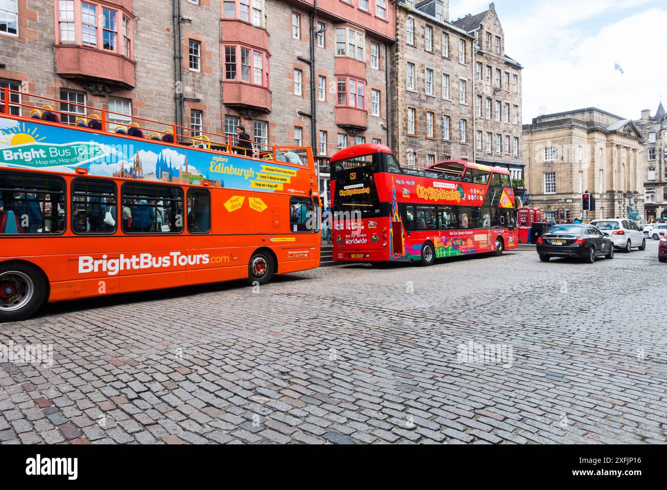 Tourist Buses parked up on The Royal Mile, Edinburgh, Scotland, UK ...