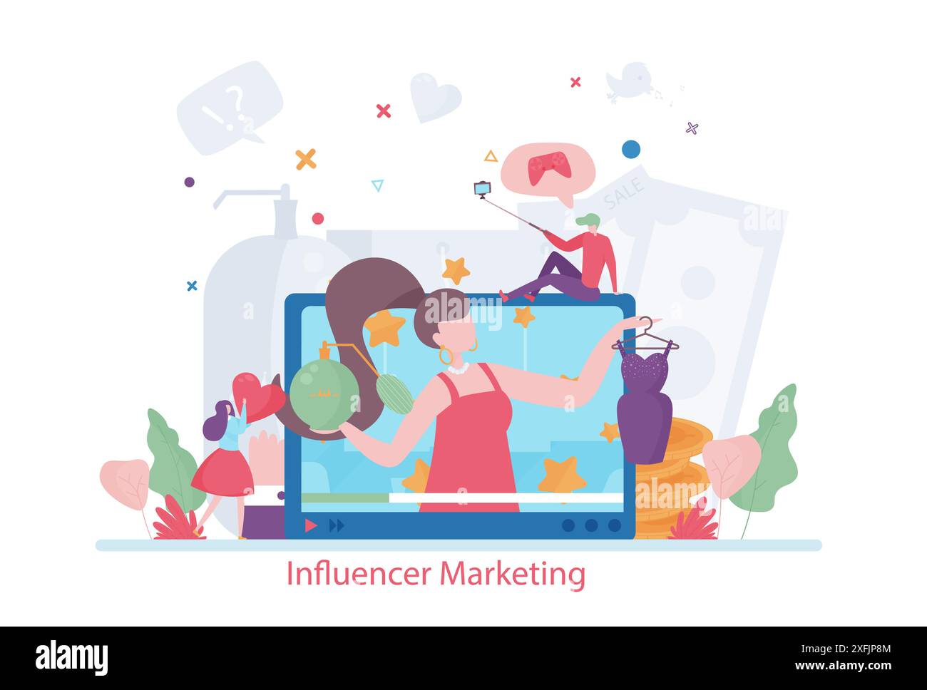 Concept of Influencer Marketing, modern flat vector illustration, for ...