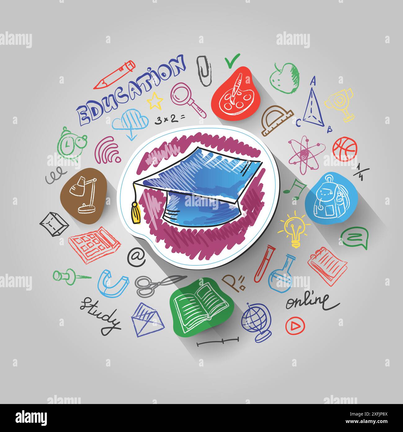 Concept of Education Process and Back to School, paint and paper cut ...