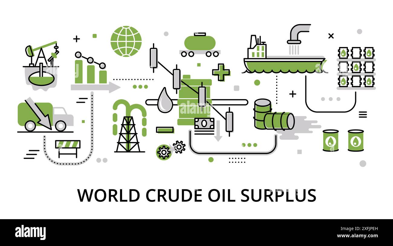 World Crude Oil Surplus concept, modern flat thin line design vector ...