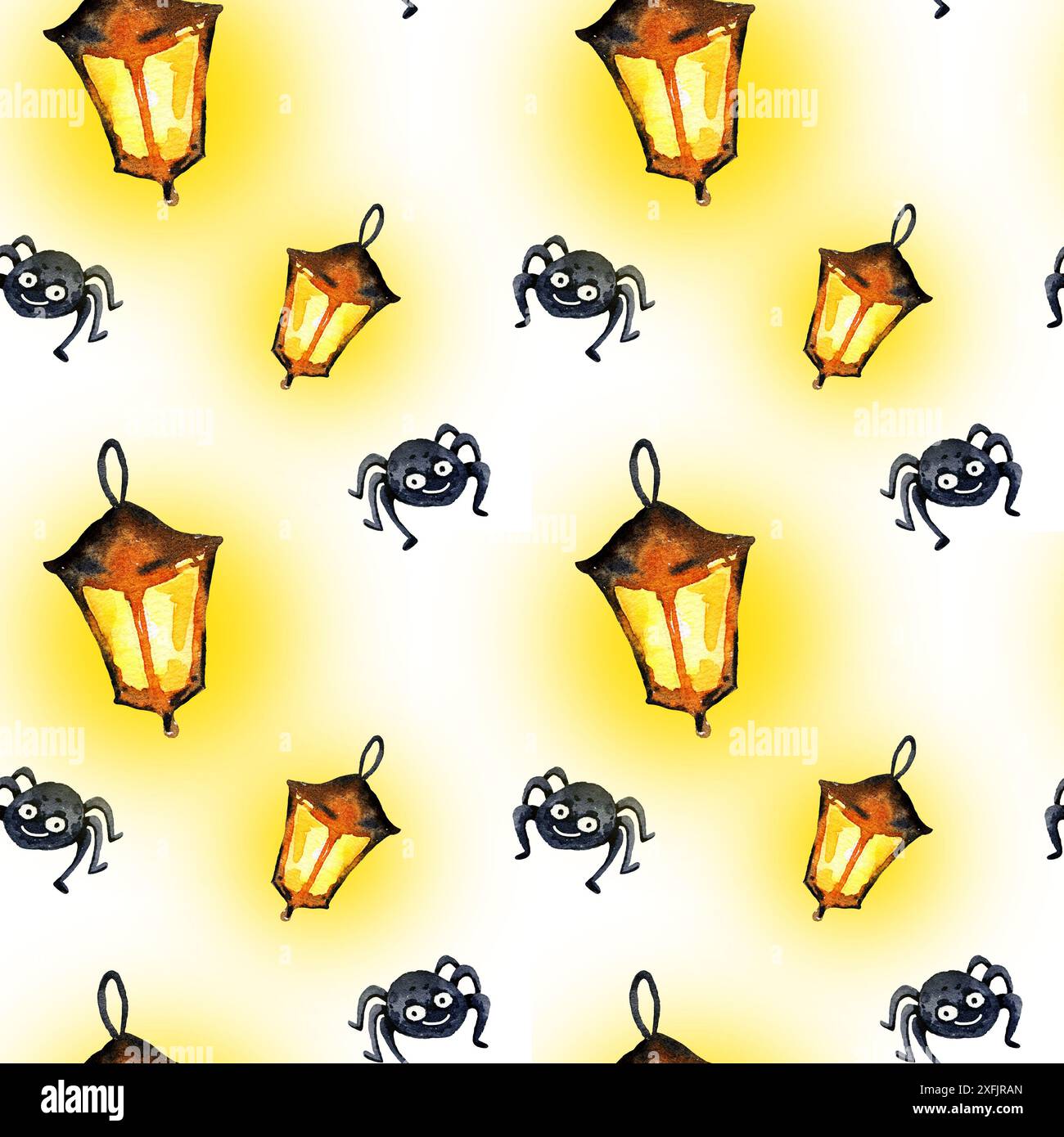 watercolor seamless pattern of Halloween theme with old flashlight ...