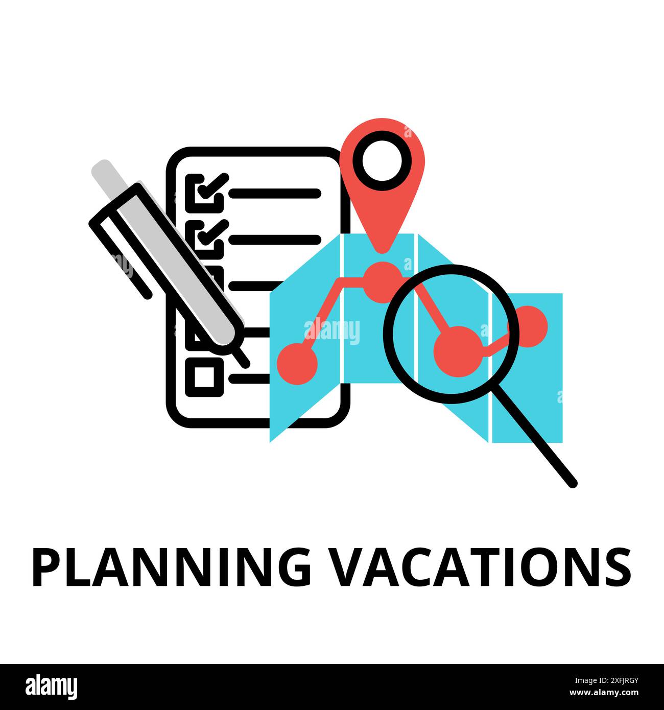 Icon concept of Planning Vacations, travel collection, modern flat line design, vector ...
