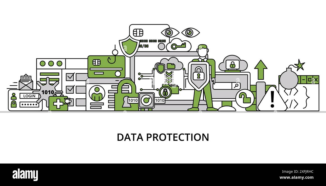 Infographic greenery Data Protection concept, modern flat thin line ...