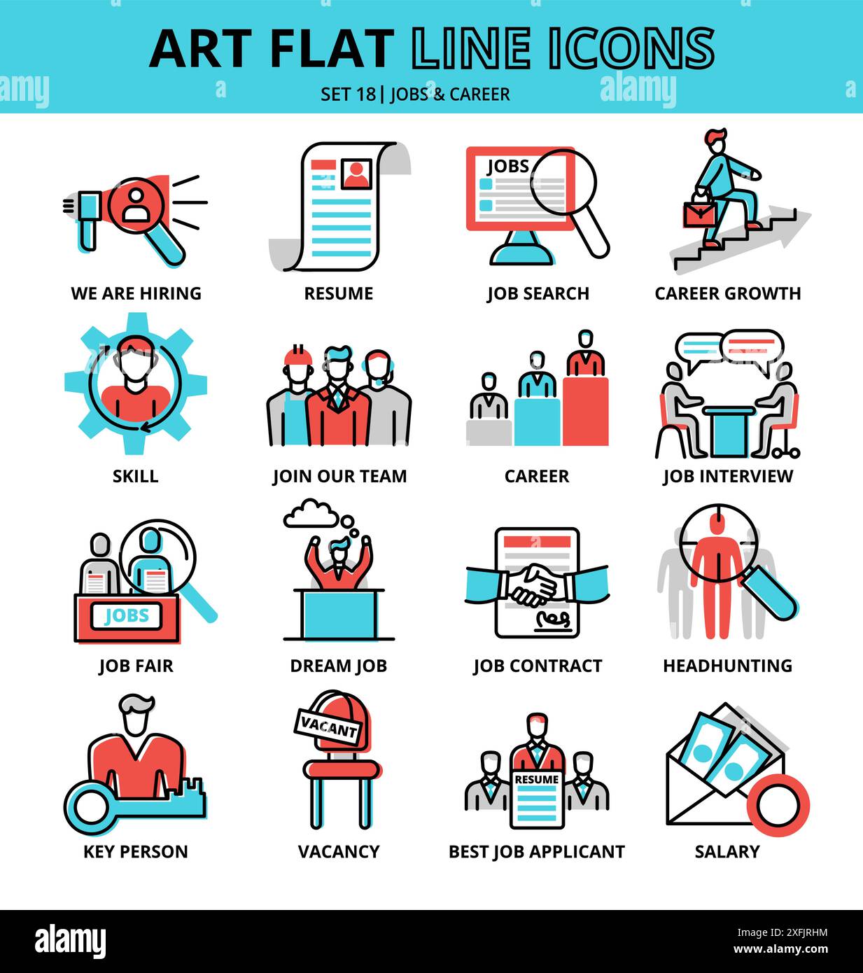 Set of Jobs and Career icons, modern flat thin line design vector ...