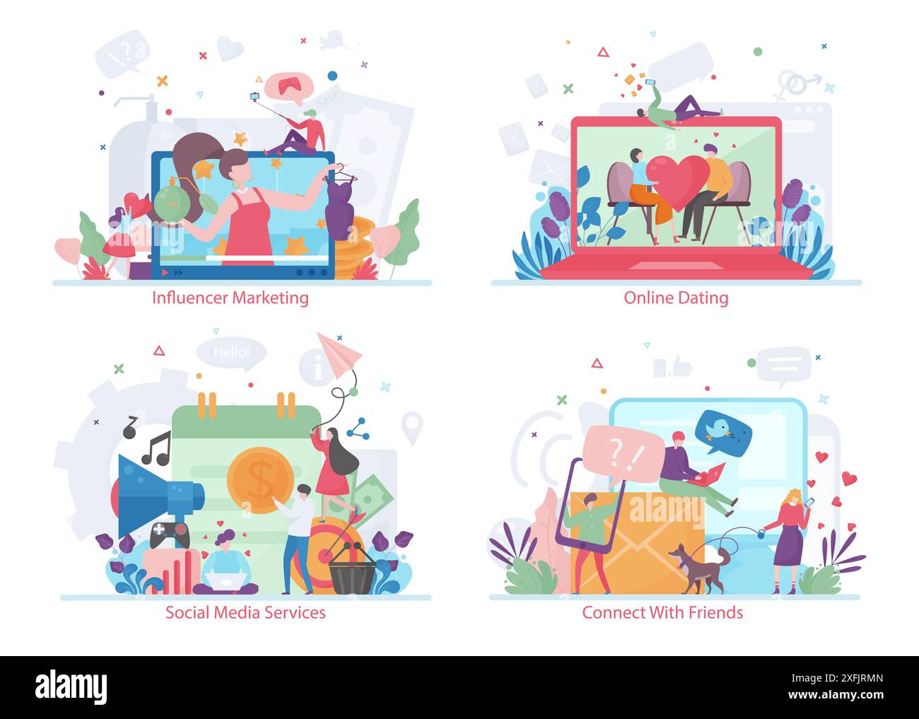 Set of Social Media concepts, modern flat vector illustration, for ...
