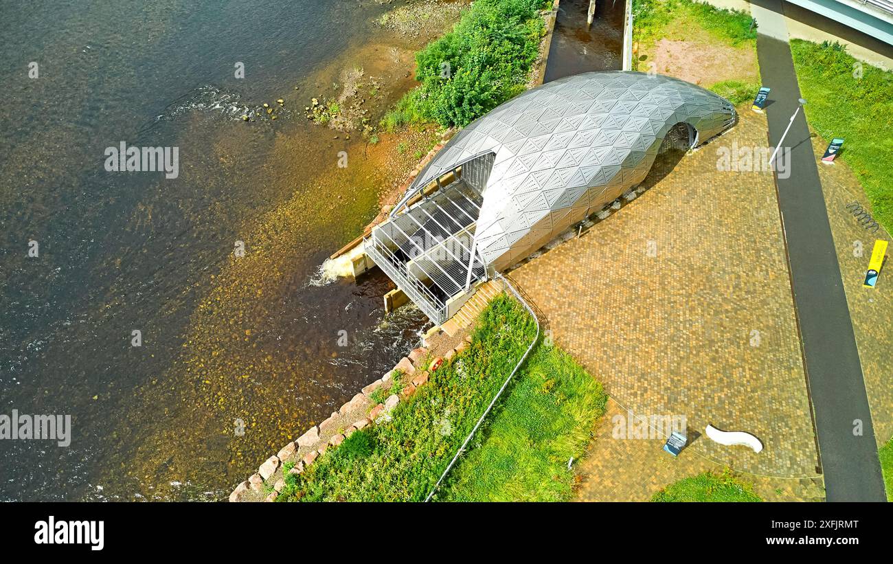 Hydro Ness the silver steel hydroelectric generator on the banks of ...