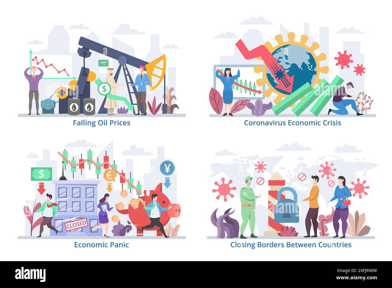 Set of Coronavirus Economics Effects concepts, modern flat design ...