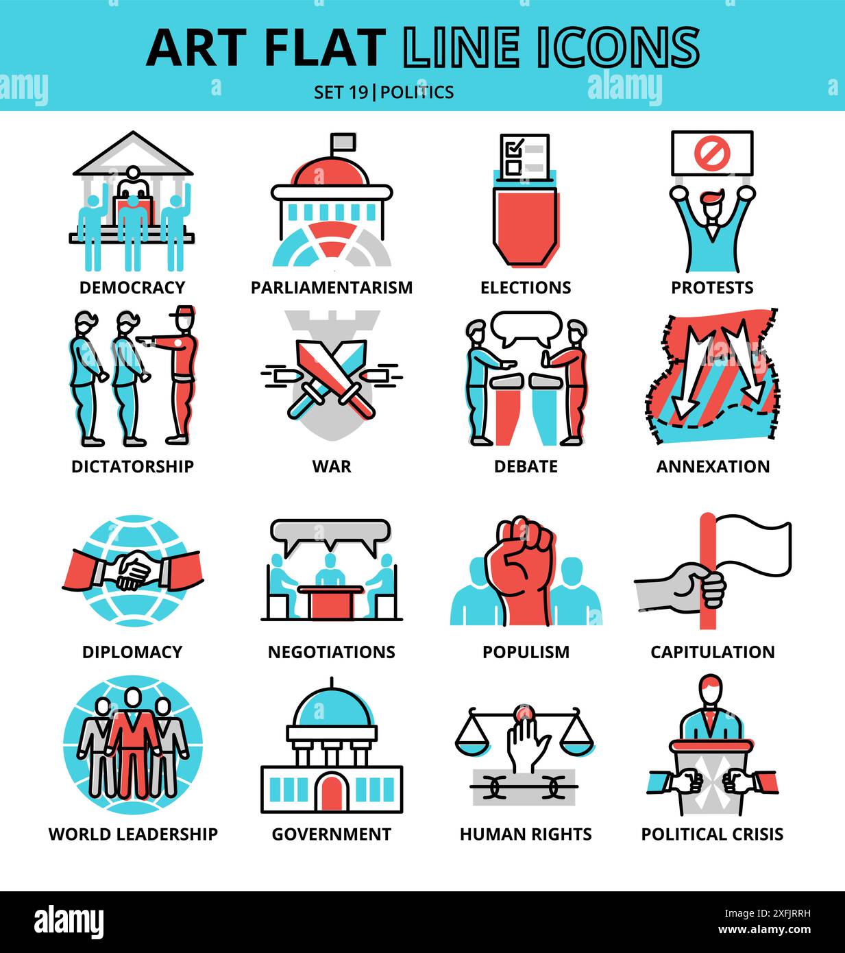 Set of Politics icons, flat line vector illustration, for graphic and ...