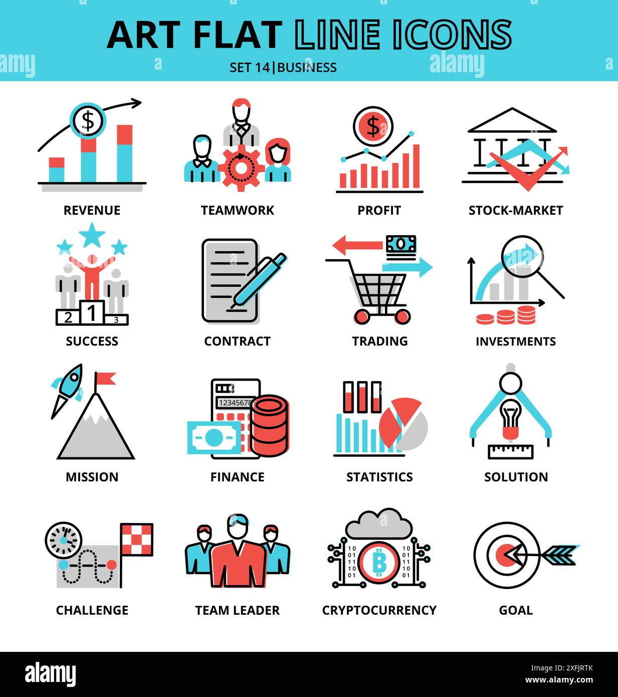 Set of Business icons, flat line design vector illustration, for ...