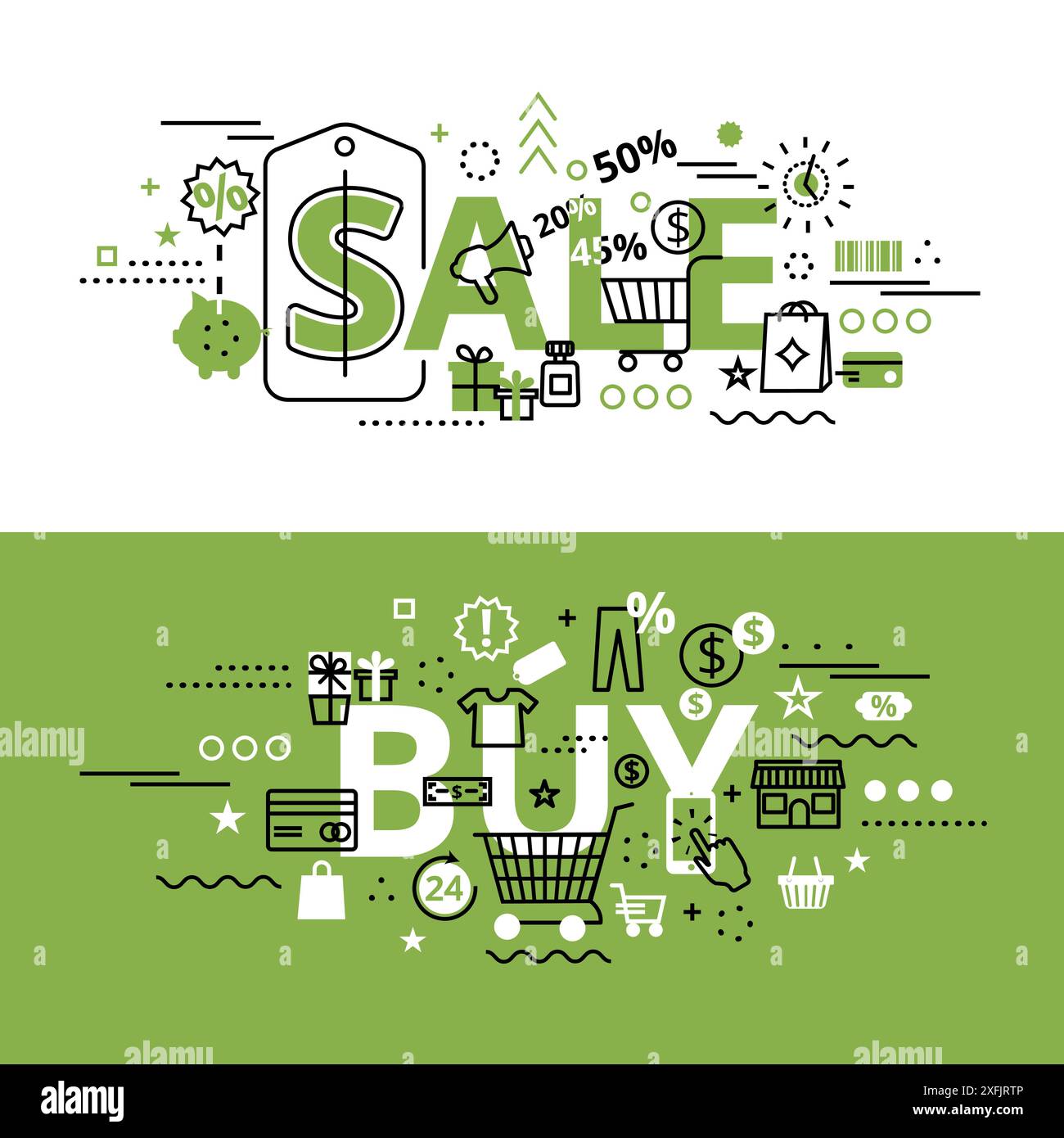 Set of Sale and Buy concepts, modern flat editable line design vector ...