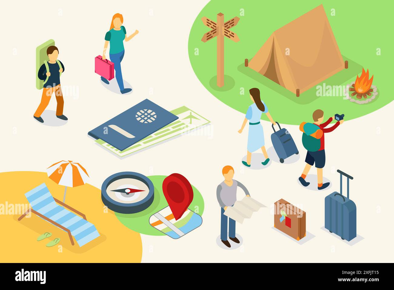 Trip and Travel concept, 3d isometric design, vector illustration, for ...