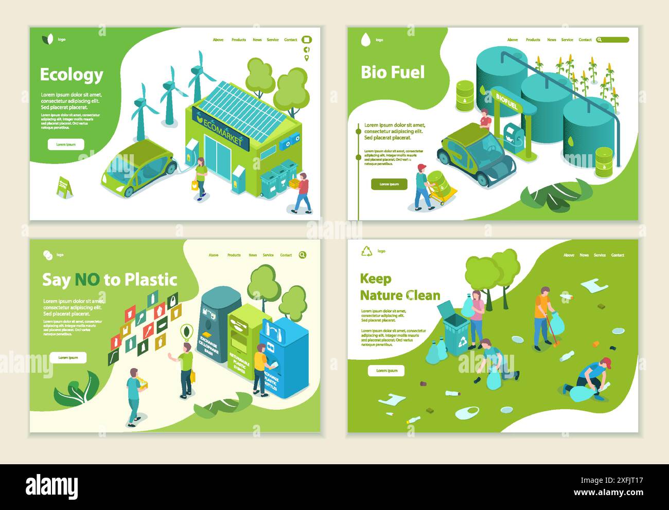 Set of Ecology and Alternative Energy concepts, website template, 3D ...