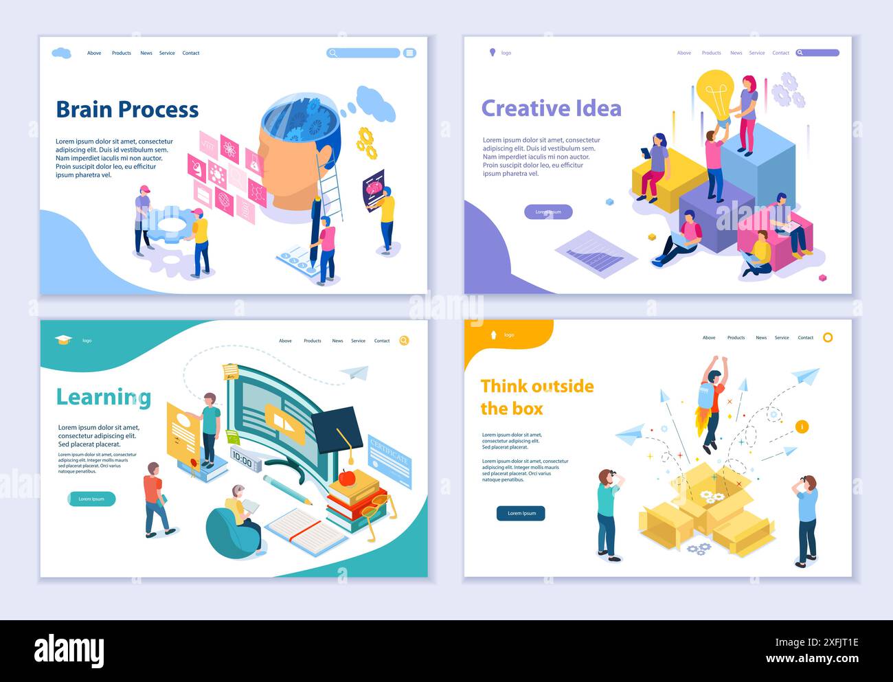 Set of Brain Process concepts, 3D isometric vector illustration, for graphic and web design ...