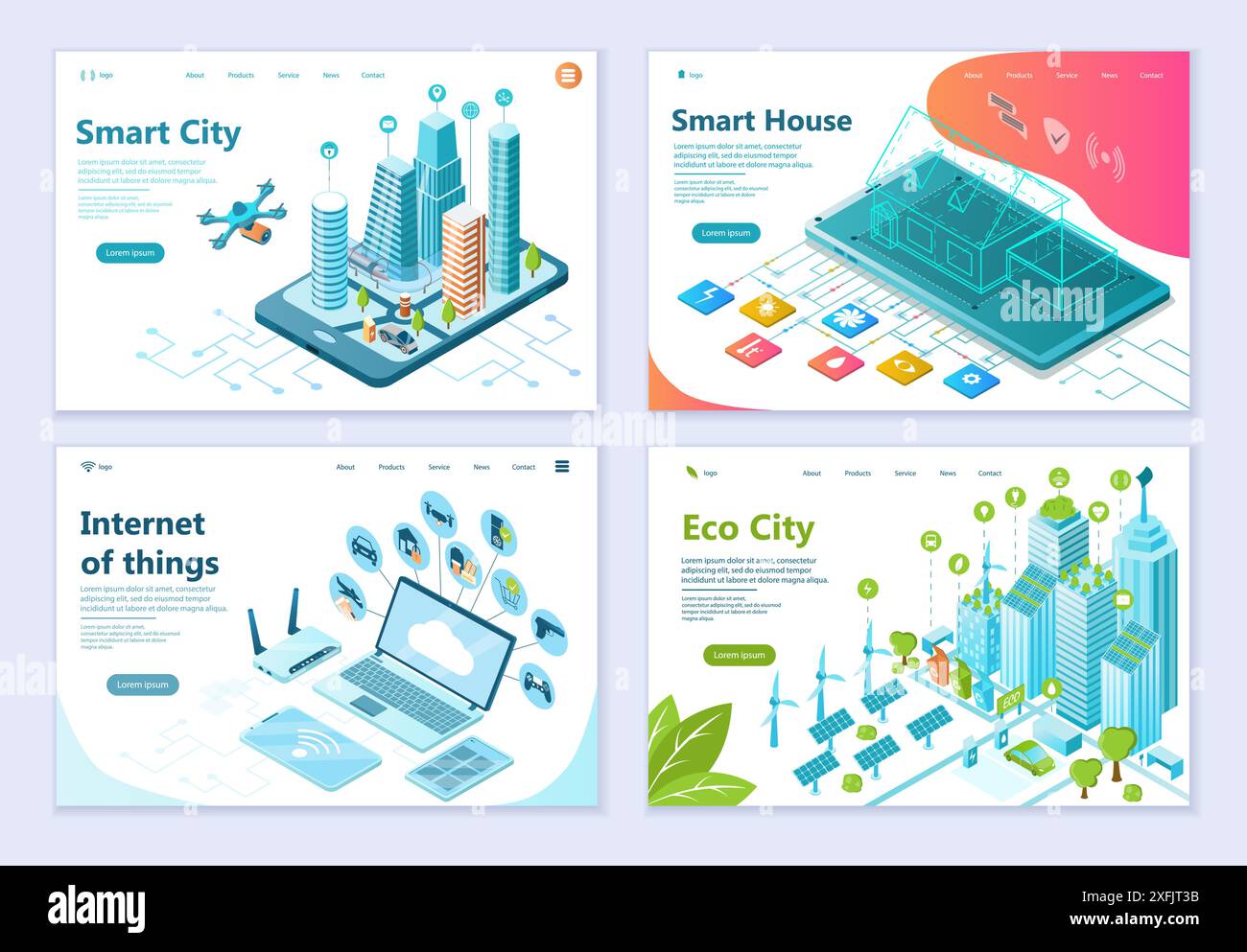 Set of Smart and Eco City concepts, 3D isometric vector illustration ...