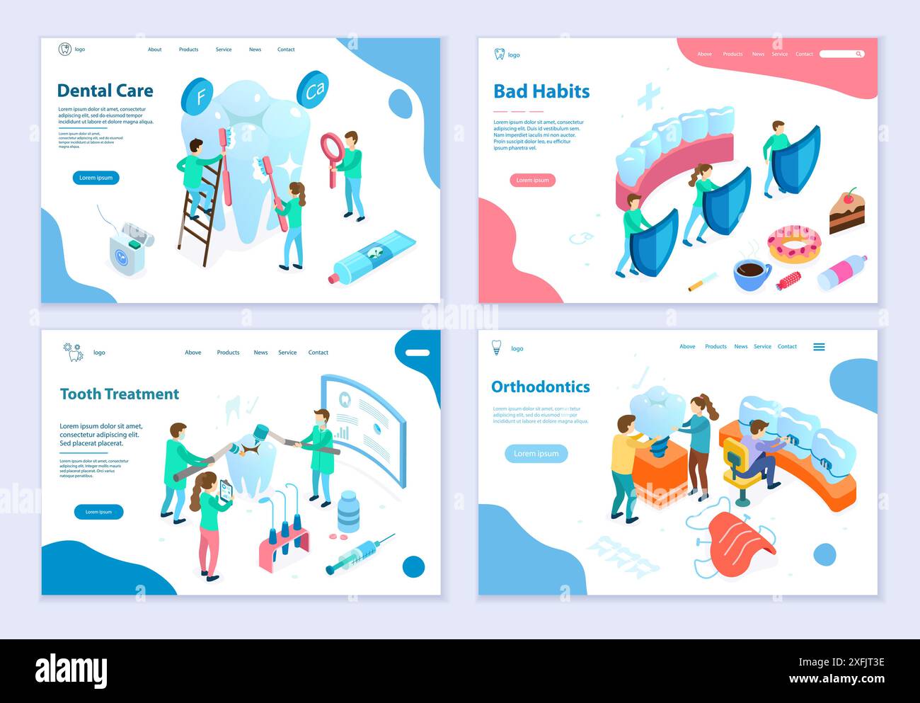 Set of Dental Care concepts, web template, 3d isometric vector ...