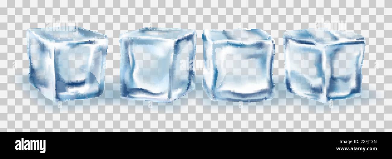 Ice Cubes Block concept on transparency background, realistic vector illustration close-up Stock ...