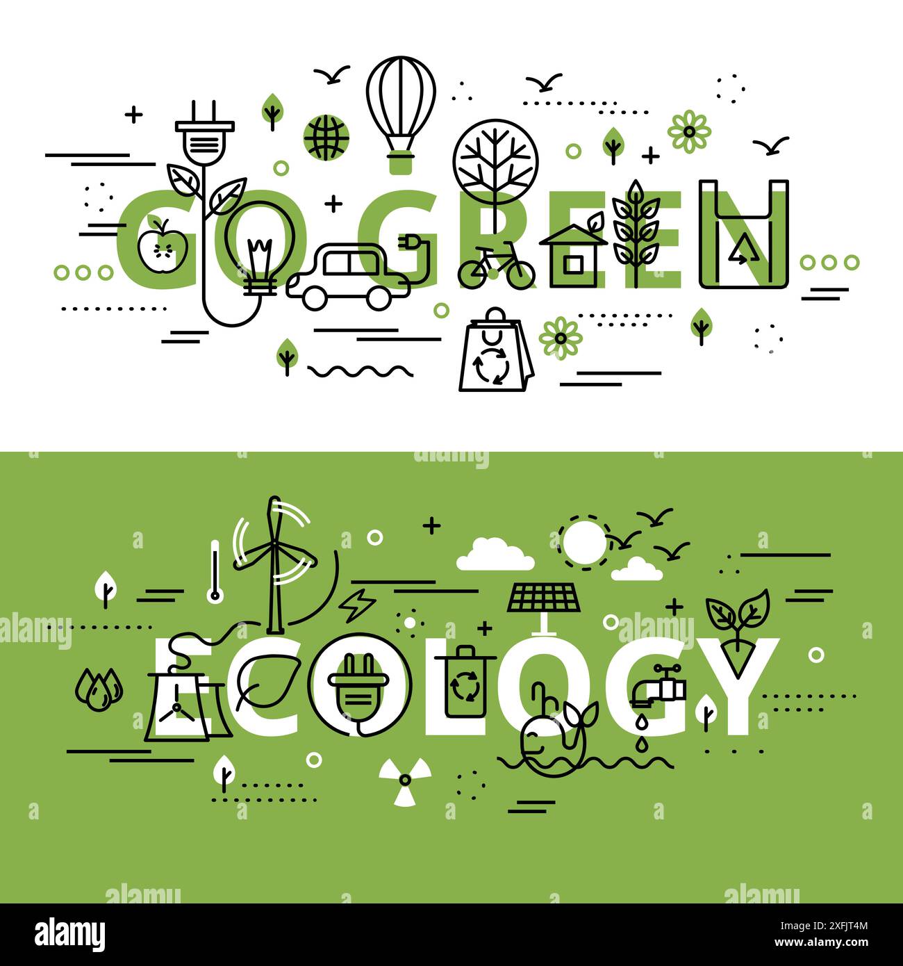 Set of Ecology and Go Green concepts, modern flat thin line design ...