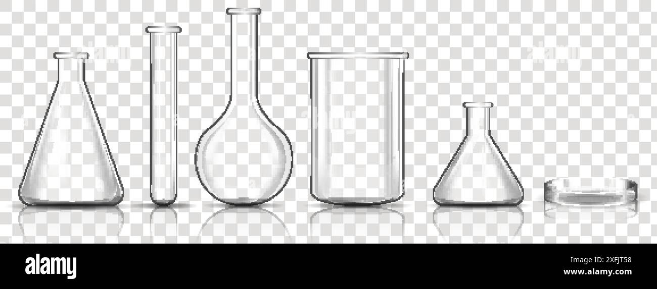 Set of Transparent Laboratory Glassware Equipment, realistic vector ...