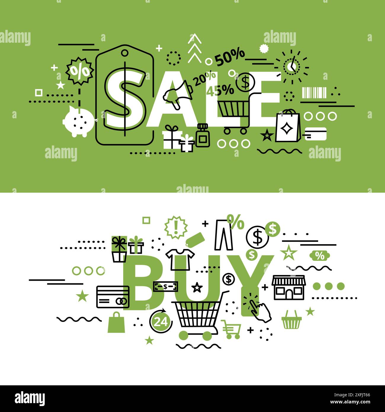 Set of Sale and Buy concepts, modern flat editable line design vector ...