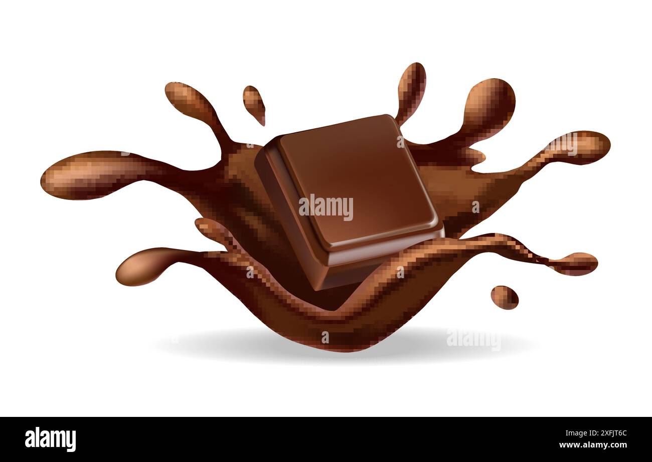Chocolate Bar with Splash on white background, realistic vector ...