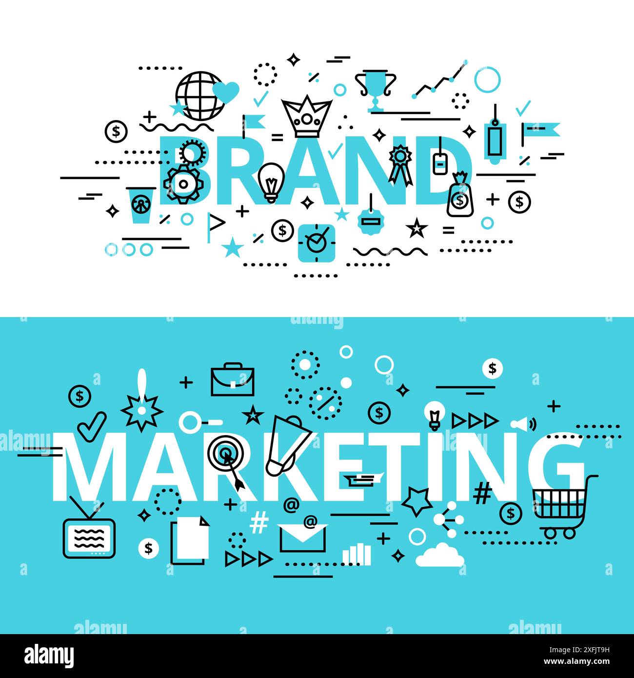 Set of Marketing and Brand concepts, modern flat thin line design ...