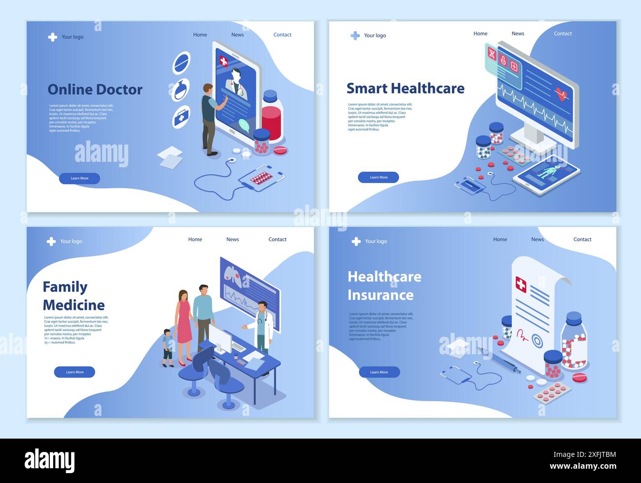 Set of Modern Healthcare and Medicine concepts, 3D isometric vector ...