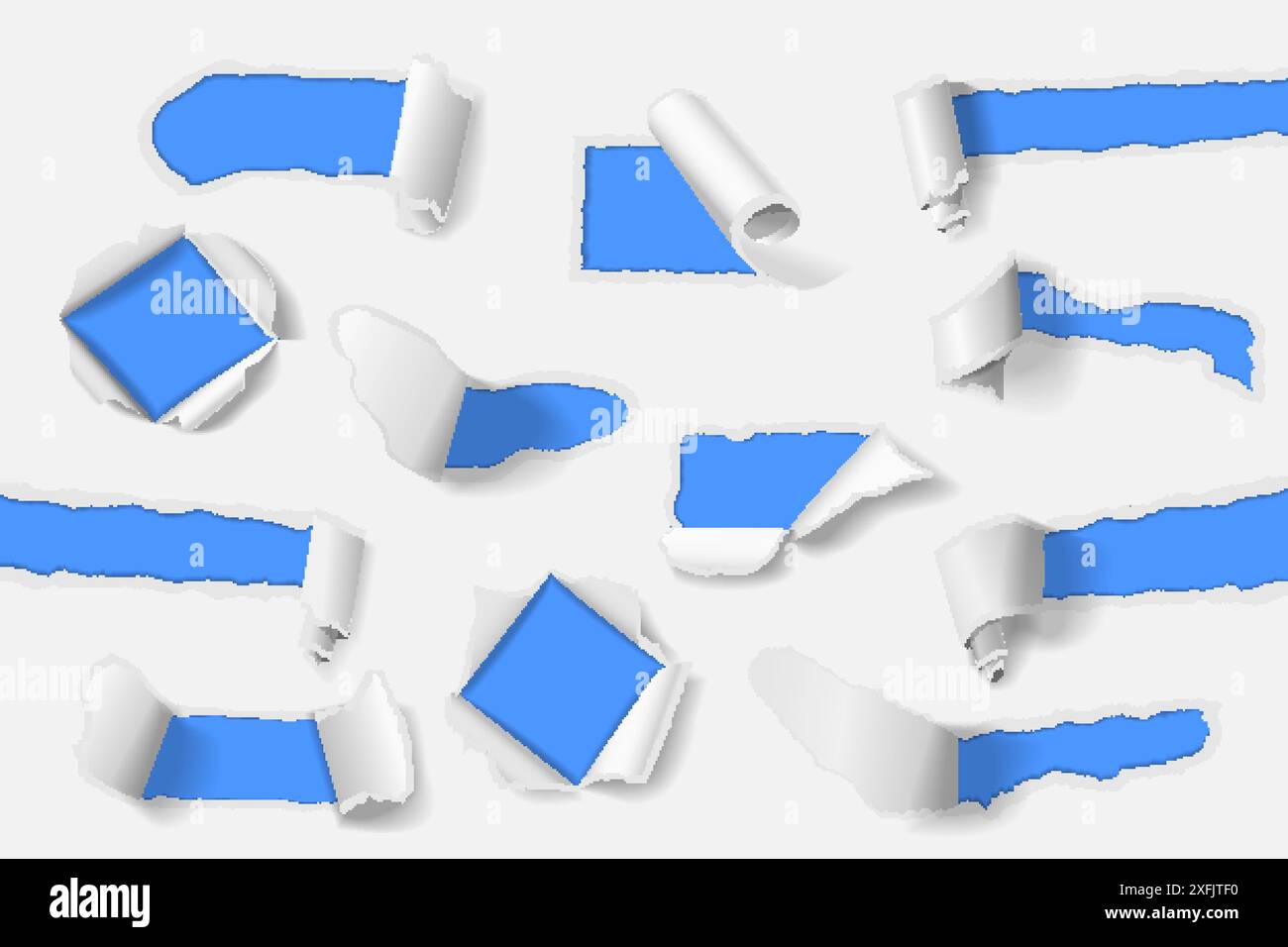 Set of Torn Paper Holes on white paper background, realistic vector ...