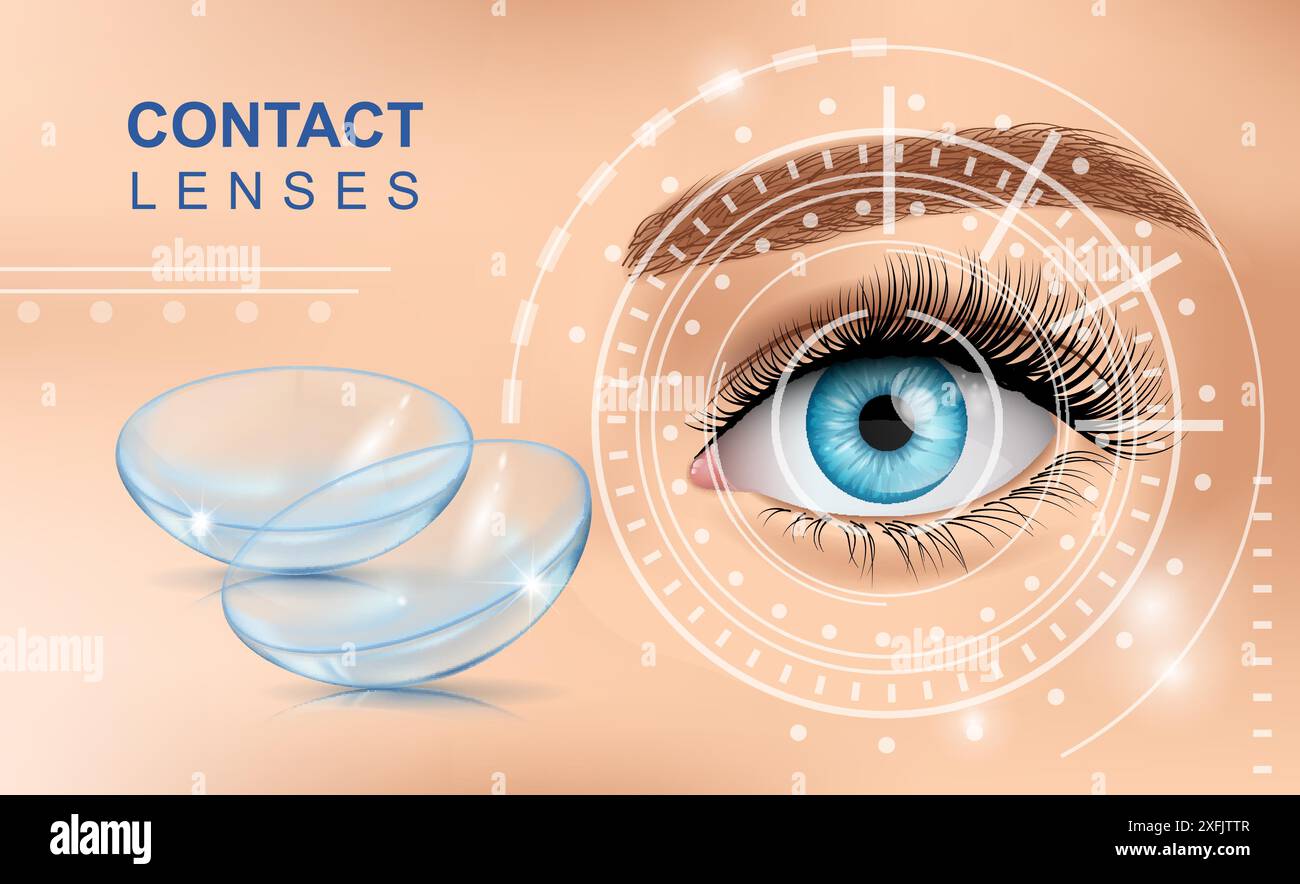 Contact Eyes Lenses with Human Eye, realistic vector illustration close-up Stock Vector Image ...