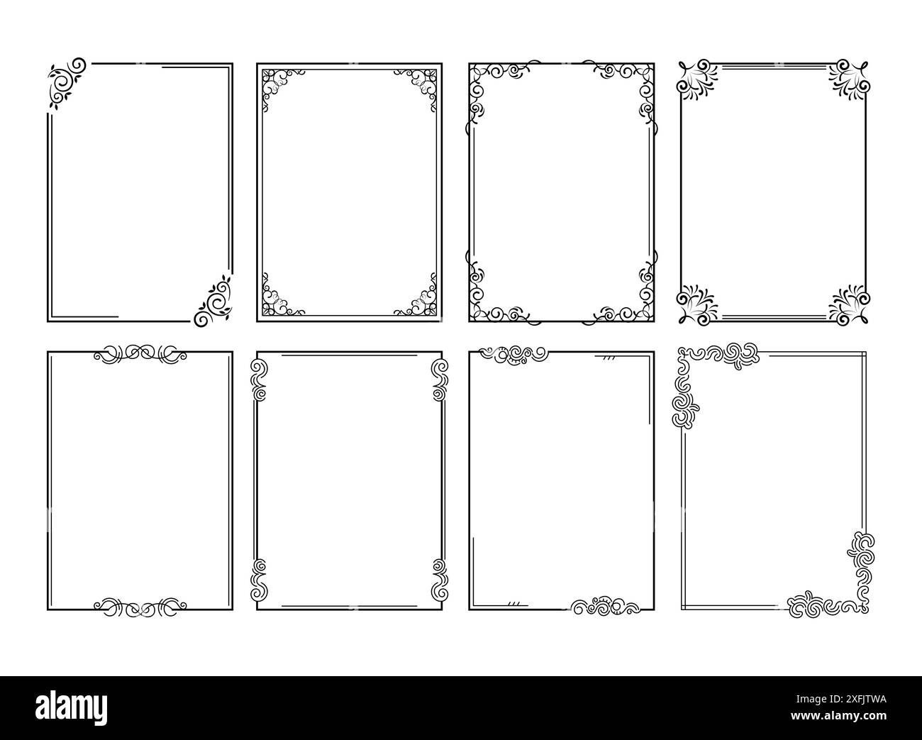 Set of ornamental filigree flourishes thin frames on white background ...