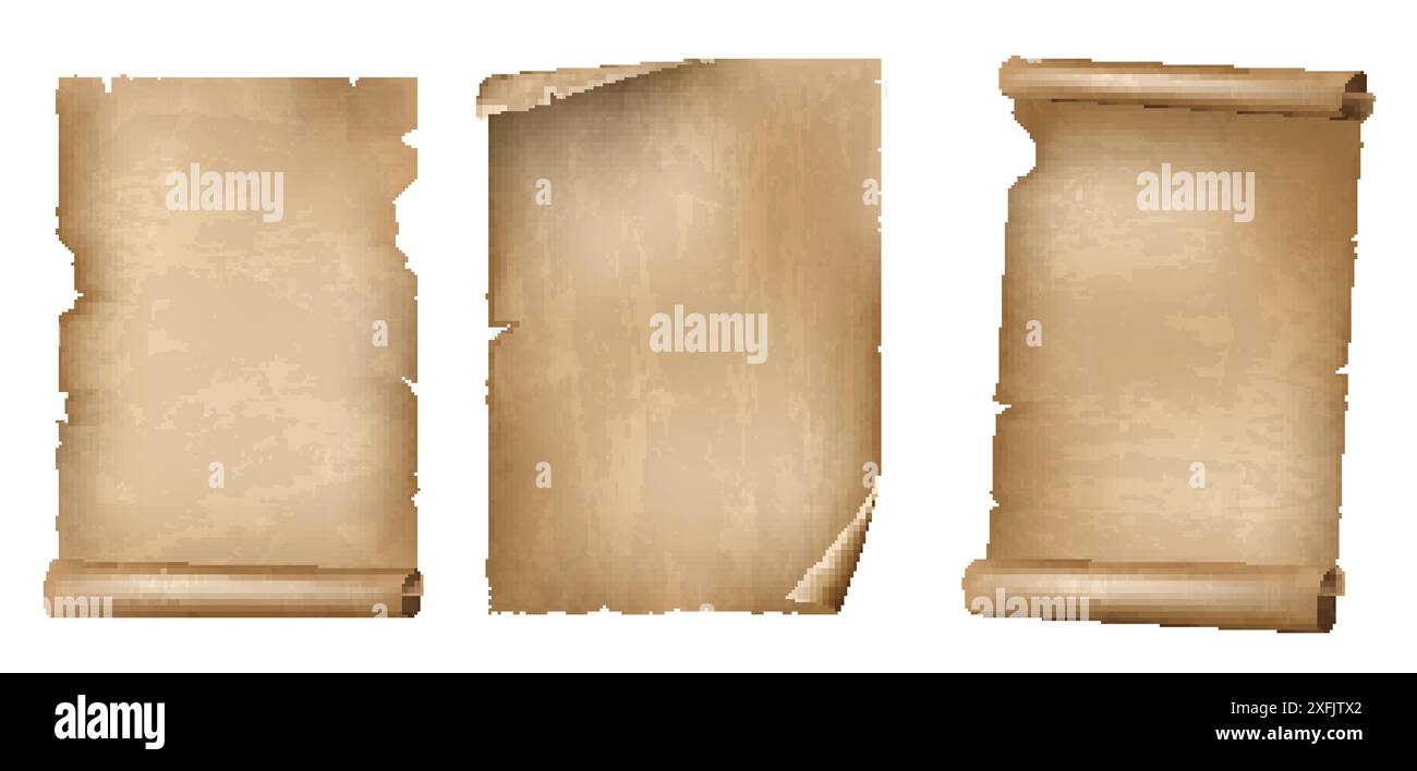 Set of Ancient Paper or Parchment Scrolls, realistic vector illustration on white background ...