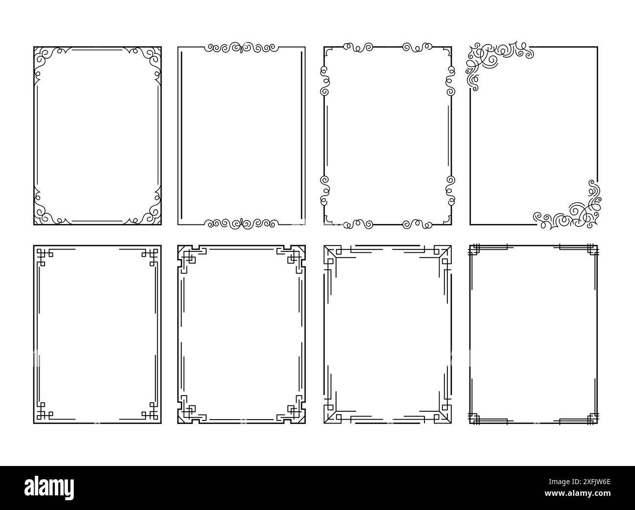 Set of ornamental filigree flourishes thin frames on white background ...