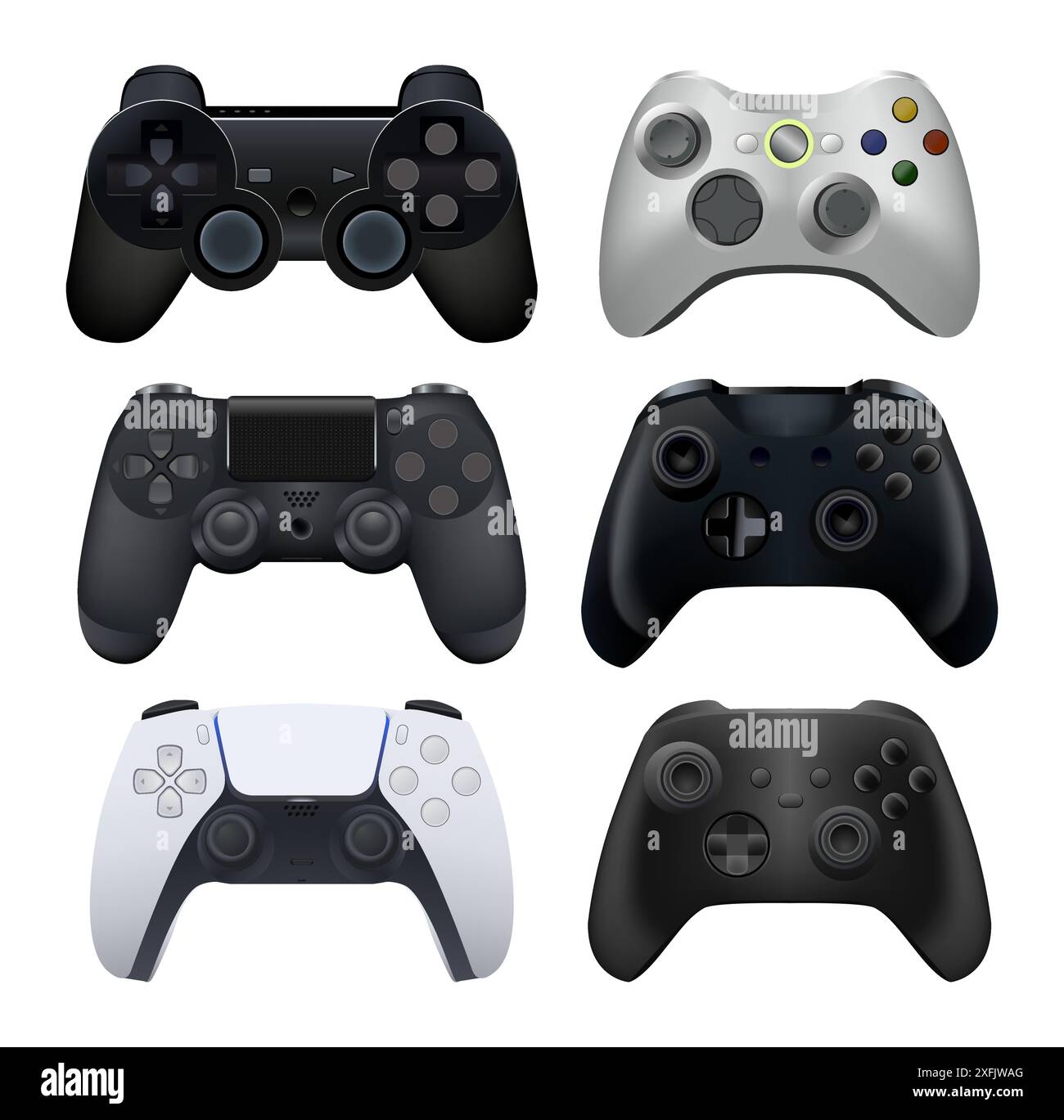 Set of Gamepads for Play Consoles and PC Video Games, realistic vector illustration close-up ...