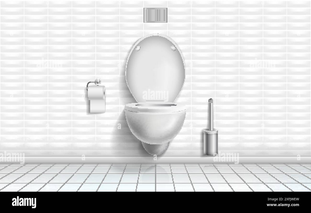 Modern toilet room interior, 3d realistic vector illustration close-up ...