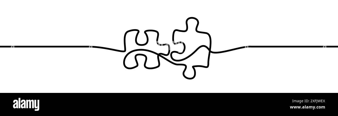 Puzzle shape drawing by continuos line, thin line design vector ...