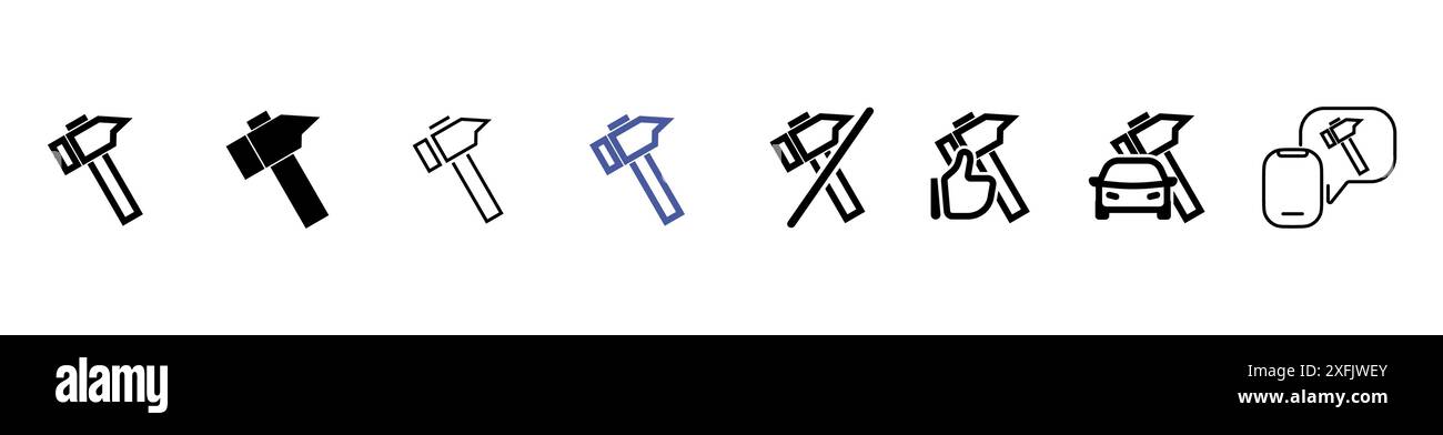 Set of Hammer line shapes, thin line design vector illustration Stock ...