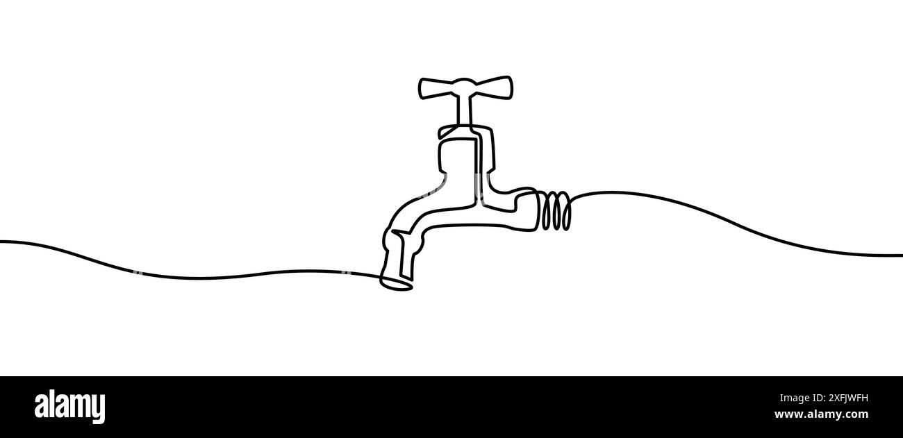 Water Tap drawing by continuos line, thin line design vector ...