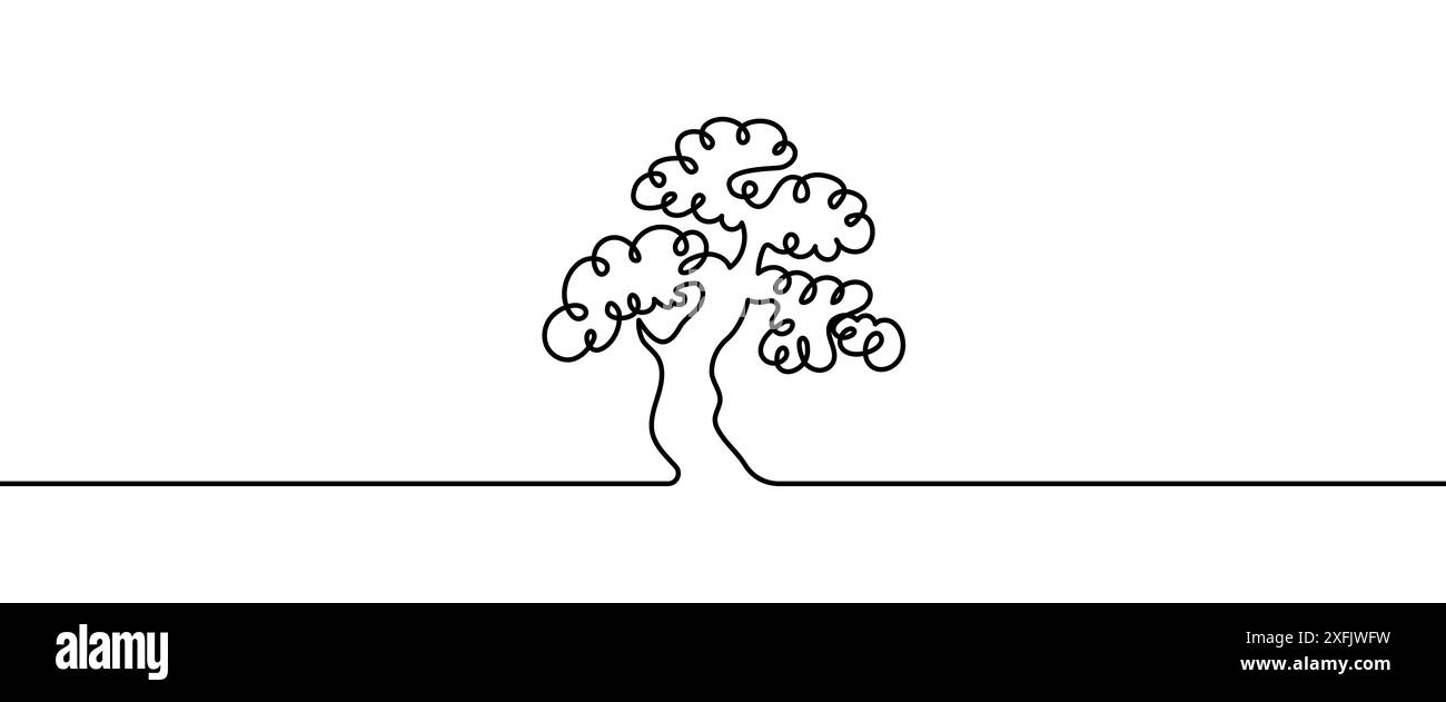 Tree shape drawing by continuos line, thin line design vector ...