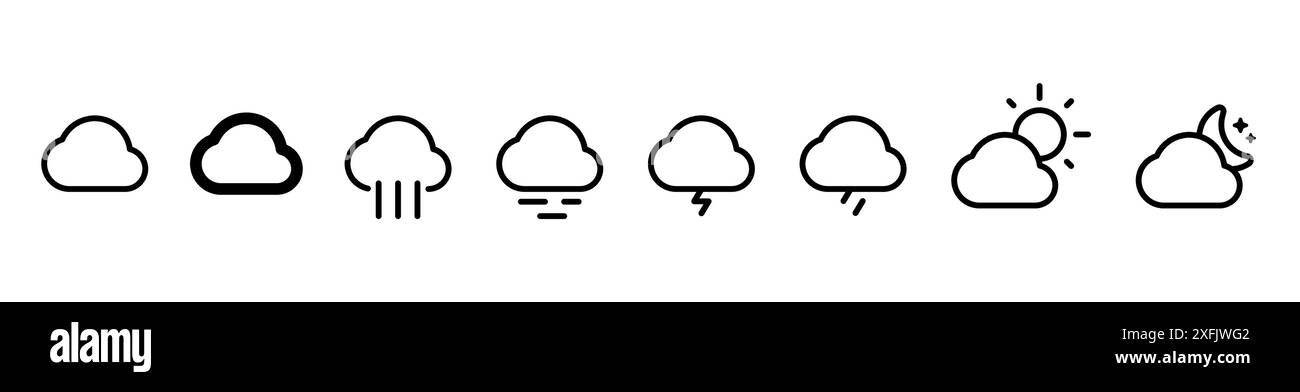 Set of Cloud line shapes, thin line design vector illustration Stock ...