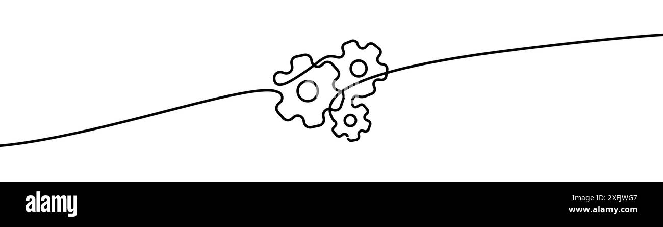 Mechanic Gears shape drawing by continuos line, thin line design vector ...