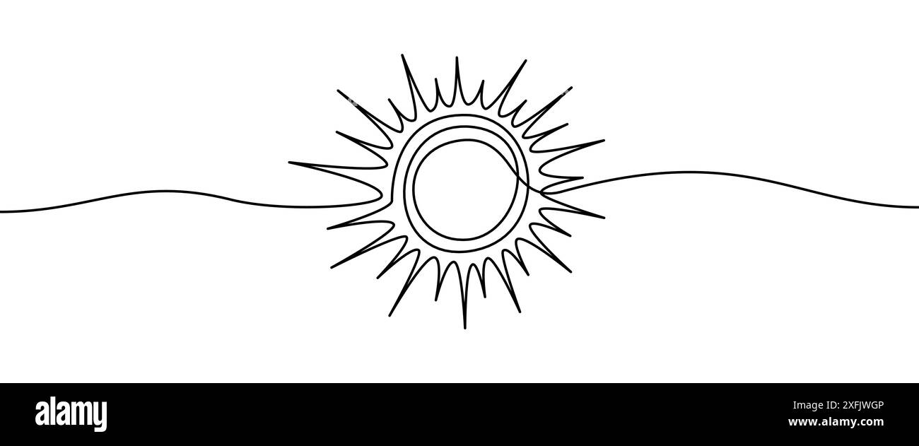Sun shape drawing by continuos line, thin line design vector ...