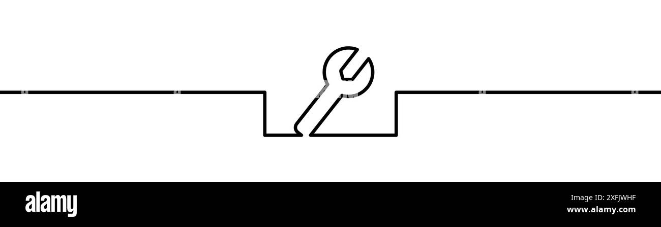 Wrench shape drawing by continuos line, thin line design vector ...