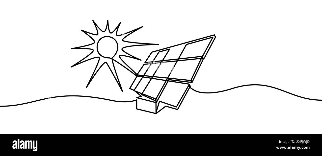 Solar Battery shape drawing by continuos line, thin line design vector ...