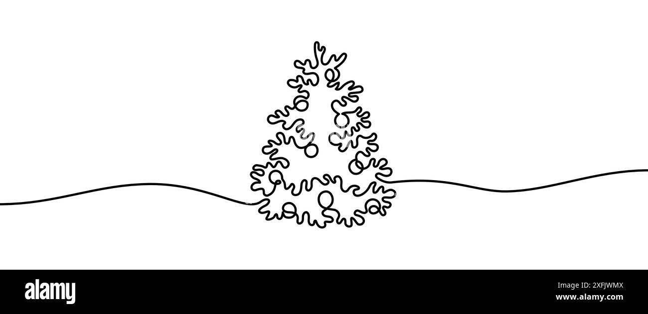 Christmas Tree shape drawing by continuos line, thin line design vector ...
