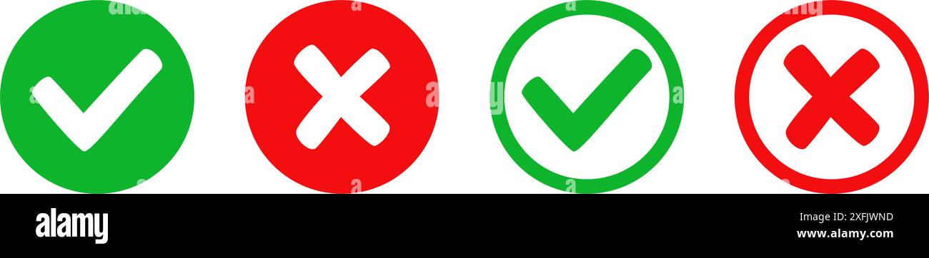 Set of round icons with check marks and red cross for apps and web ...