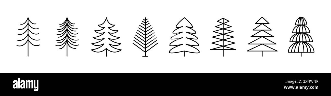 Set of Christmas Tree line shapes, thin line design vector illustration, isolated Stock Vector ...